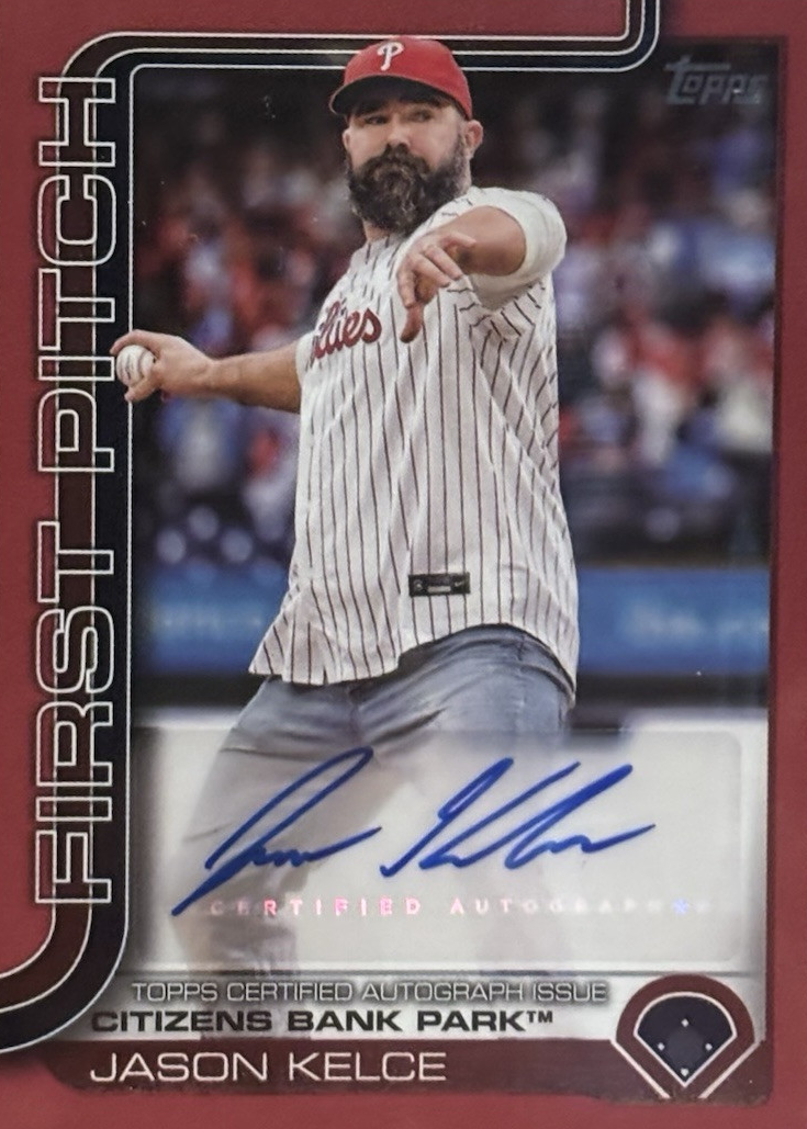 Jason Kelce 2025 Topps #FPA-JK First Pitch Autographs - Red /5 Price ...