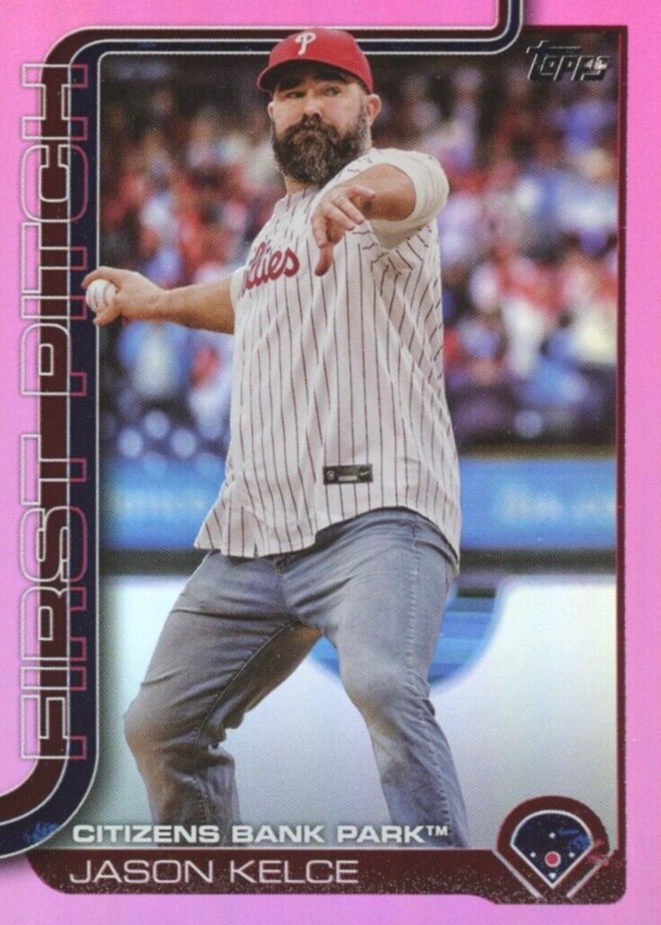 Jason Kelce 2025 Topps #FP-1 First Pitch - Pink Foil Price Guide ...