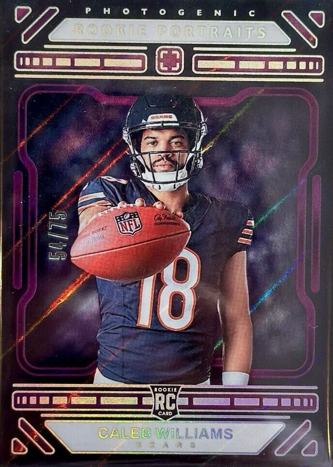 Caleb Williams 2024 Photogenic #193 Rookie Portraits - Purple /75 Price ...